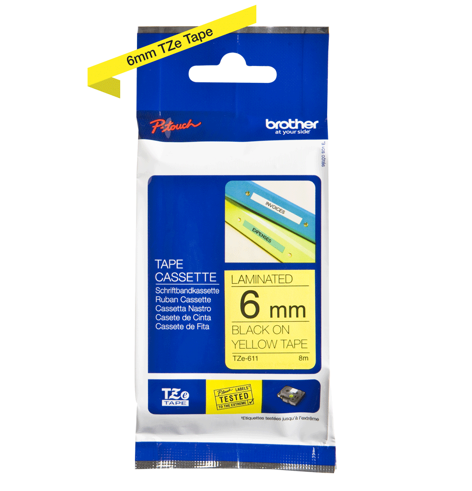Tze 611 6mm Black On Yellow P Touch Tape Brother